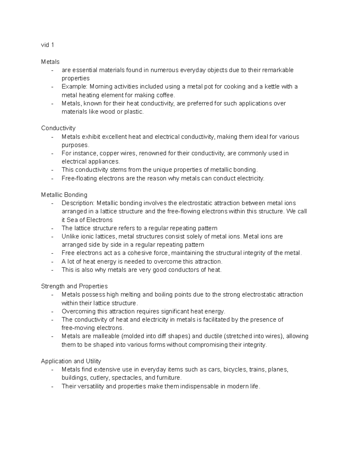 Notes W4 - vid 1 Metals - are essential materials found in numerous ...
