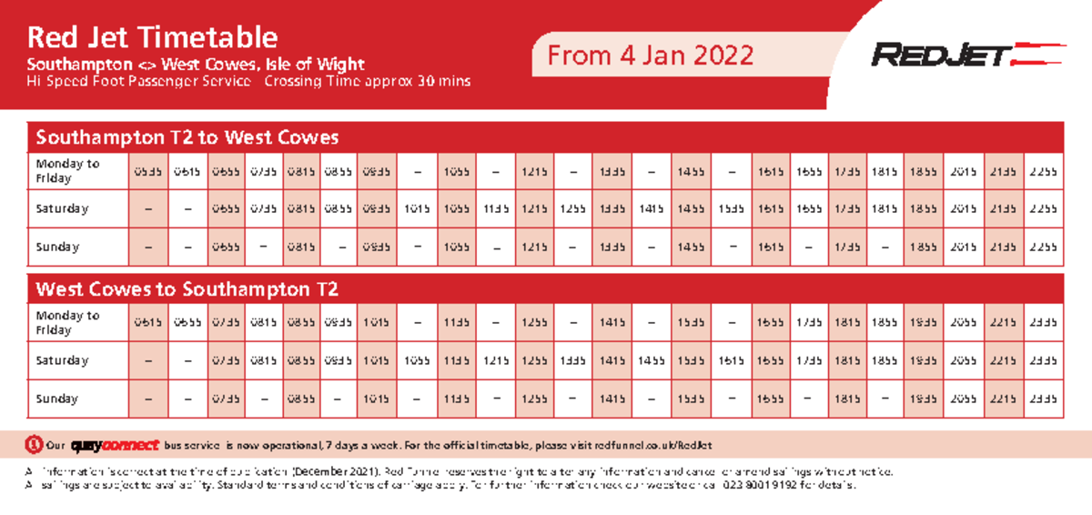 Red Jet Timetable from 4-01-22 WEB - Red Jet Timetable Southampton West ...
