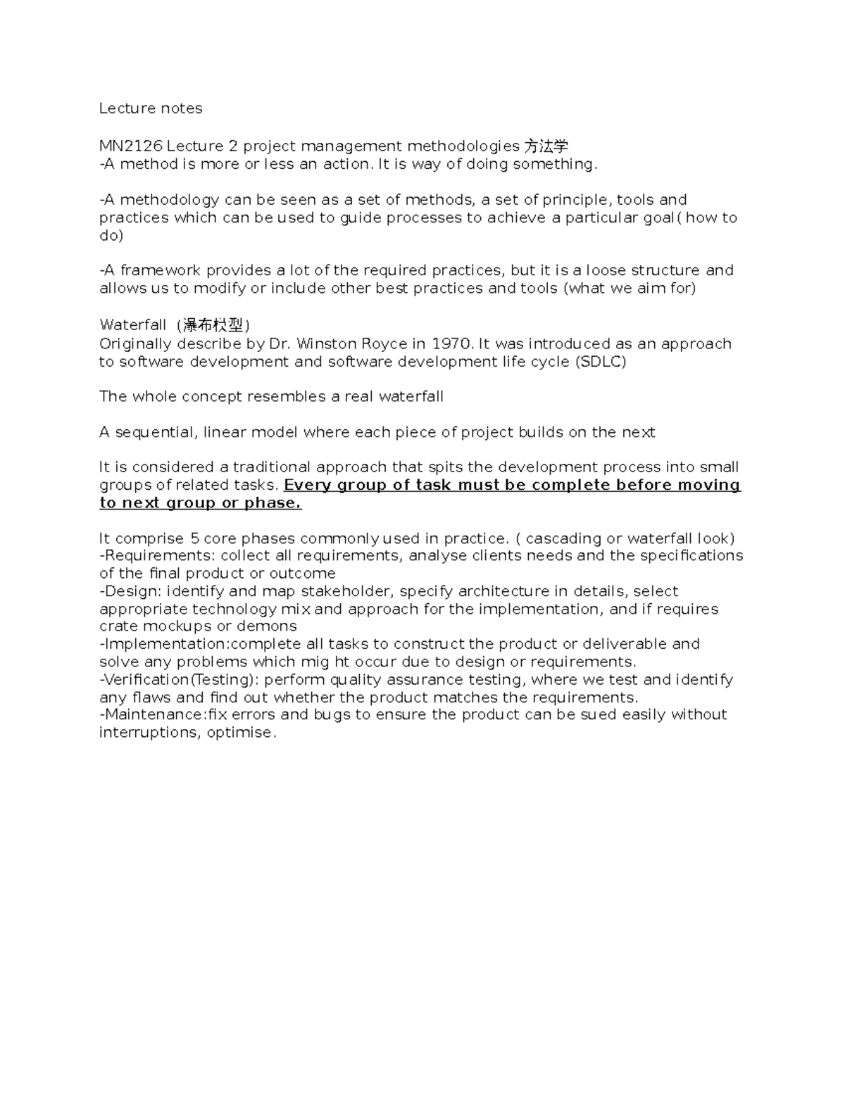 Lecture note - Lecture notes MN2126 Lecture 2 project management ...