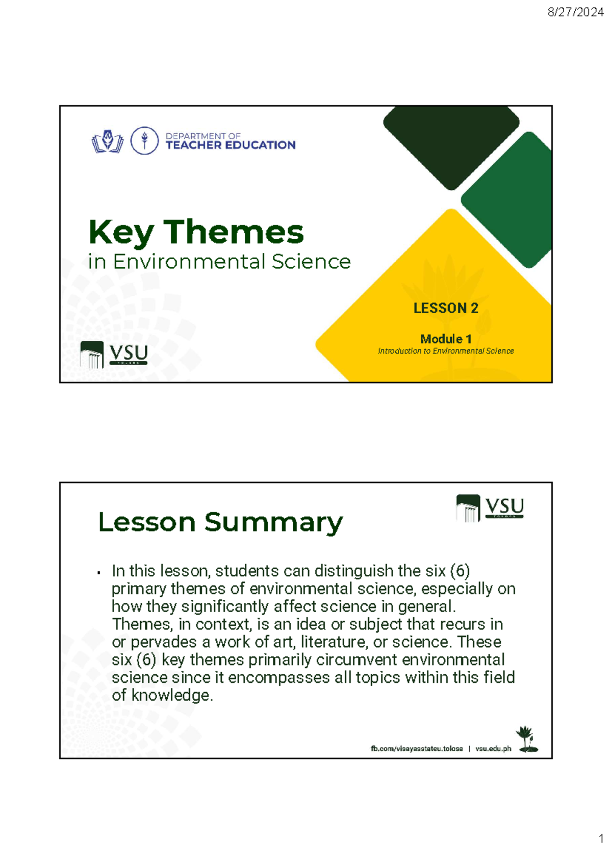Module 1 Lesson 2 Key Themes in Environmental Science - Key Themes in ...