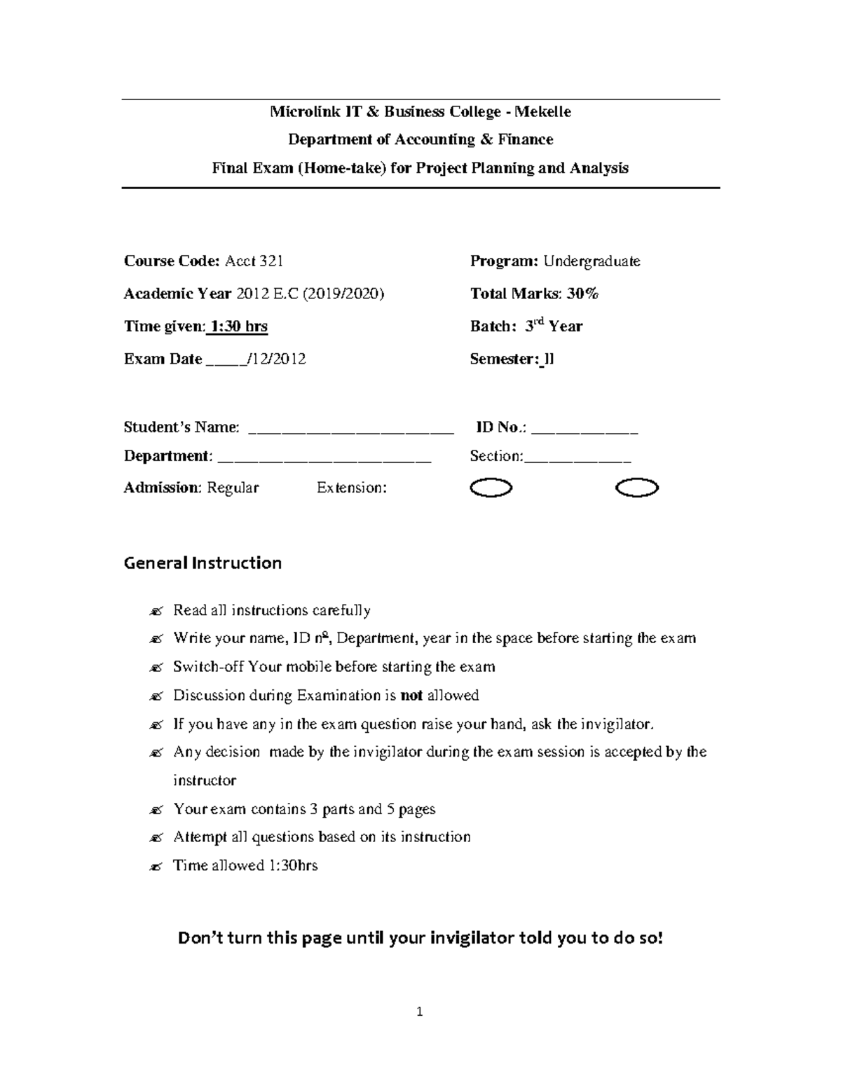 Project planing and Analysis Final Examination - Microlink IT ...