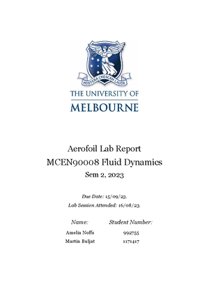 Lab Report Final - Aerofoil Lab - Lab Report Flow over an aerofoil ...