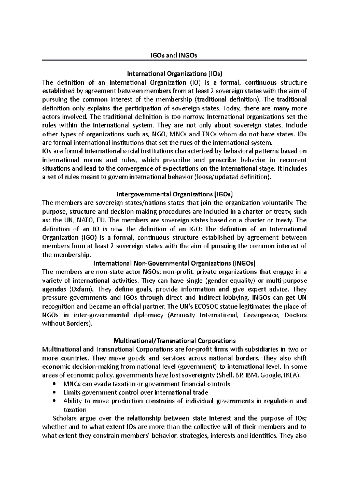 IGOs & INGOs SUMMARY HHS 1617 - IGOs and INGOs International ...