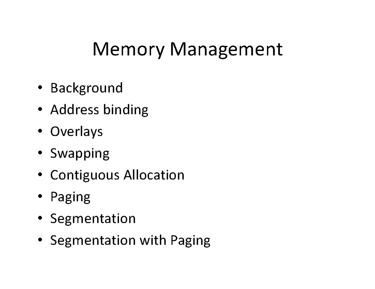 Memory mgt new - Copy - Copy - Memory Management • Background • Address ...