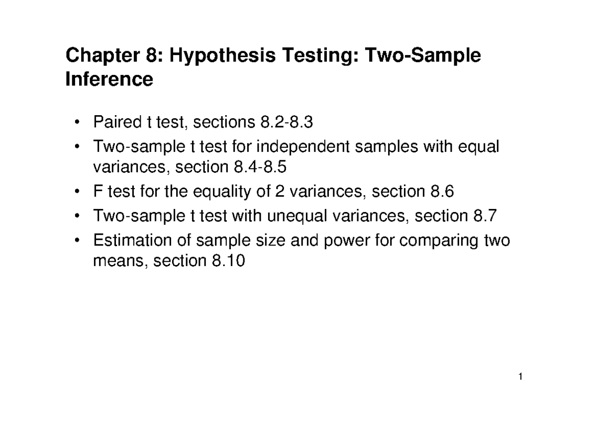 Chp8 - Lecture notes 8 - Chapter 8: Hypothesis Testing: Two-Sample ...