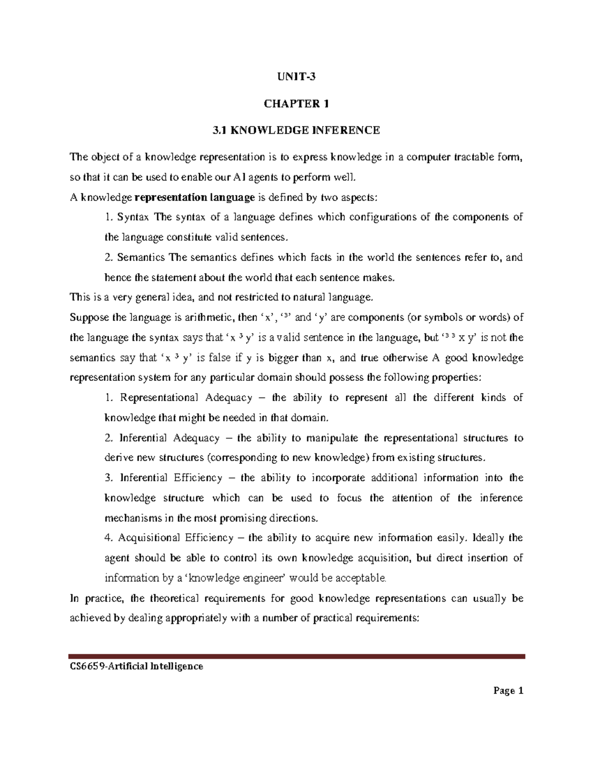 Unit3 : Artificial Intelligence - CS6659-Artificial Intelligence UNIT ...