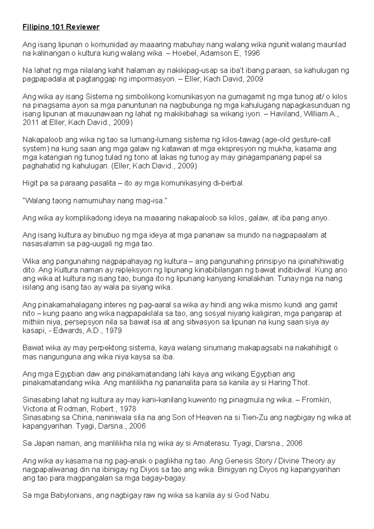 Filipino 101 Reviewer - Midterm - Filipino 101 Reviewer Ang isang lipunan o komunidad ay ...