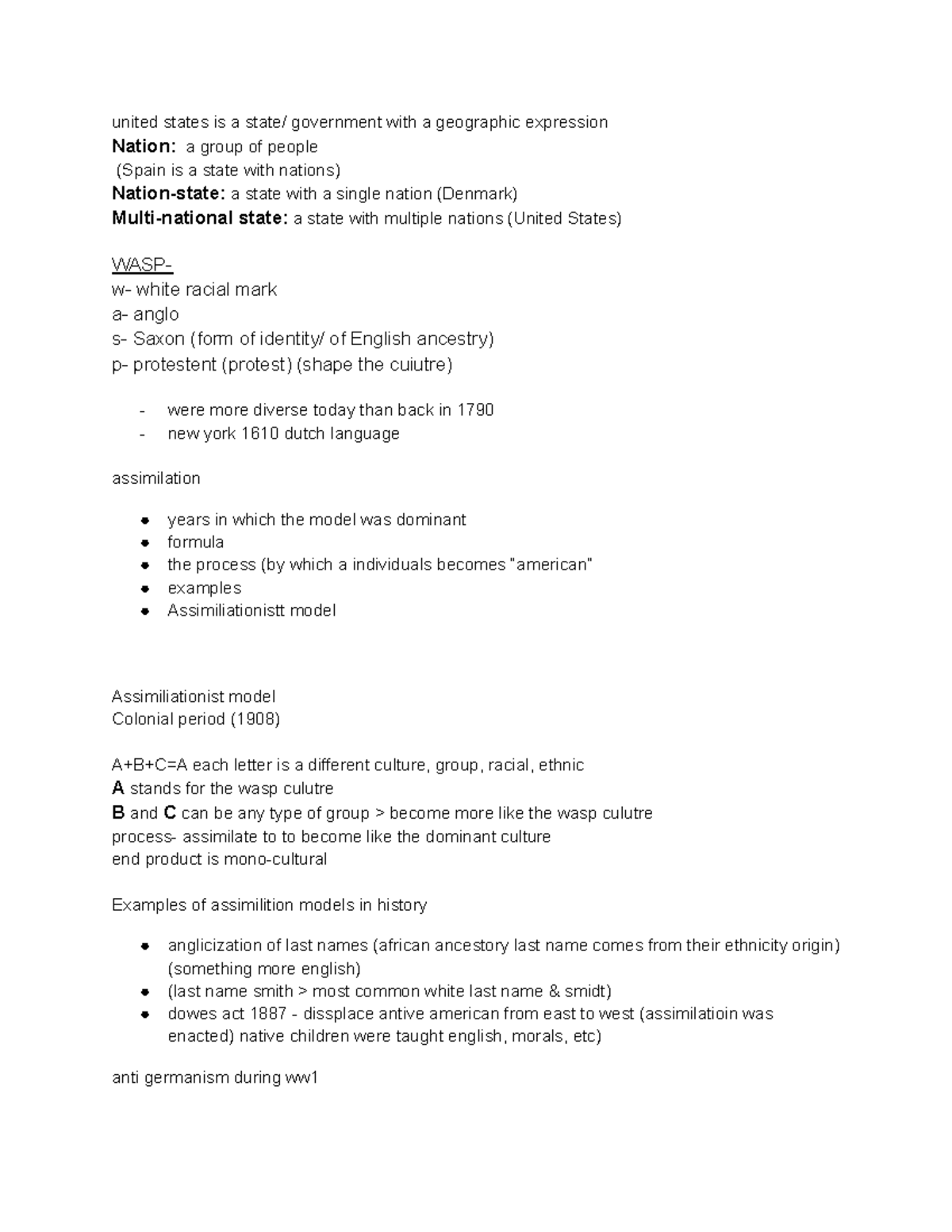 Diversity Notes - united states is a state/ government with a ...
