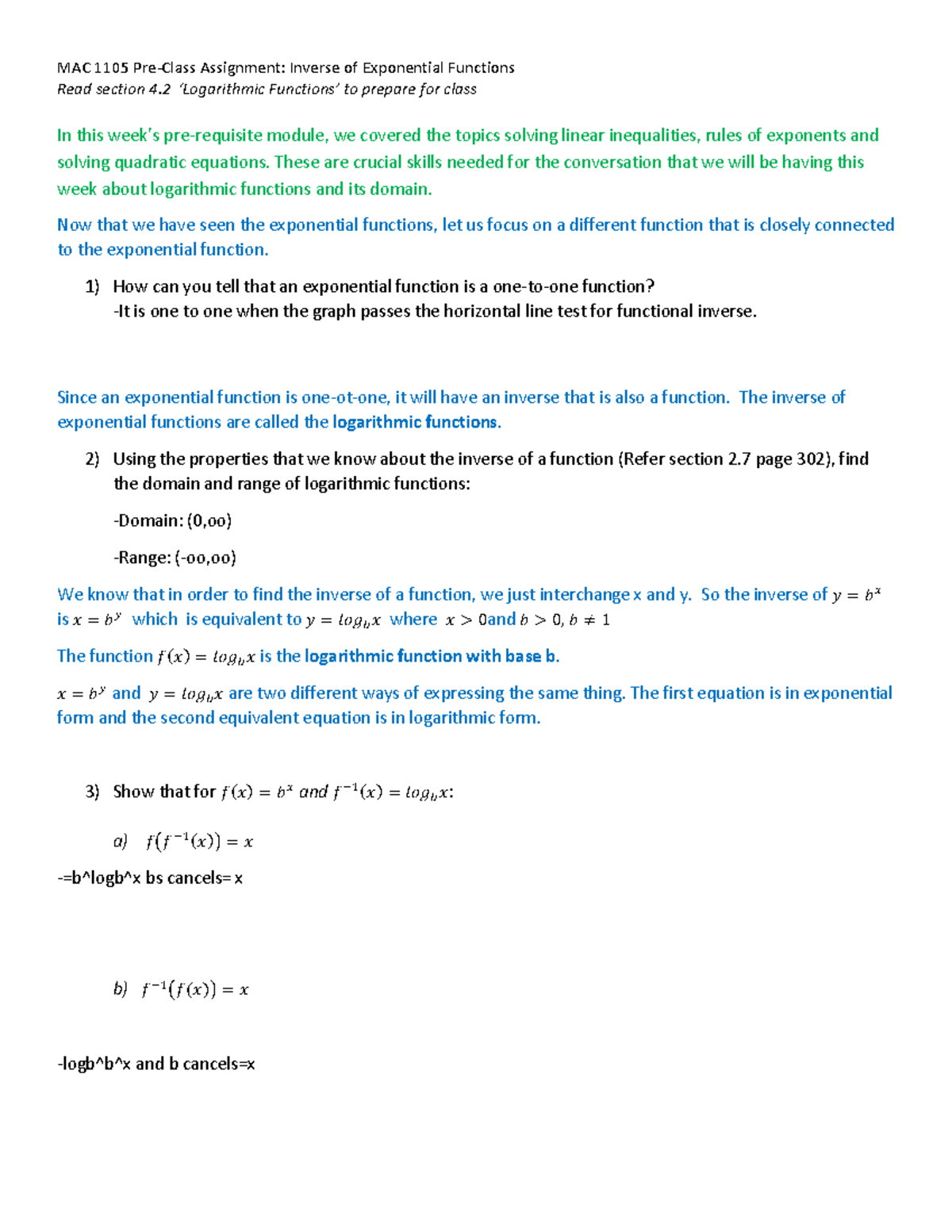 Inverse of Exponential Functions - These are crucial skills needed for ...