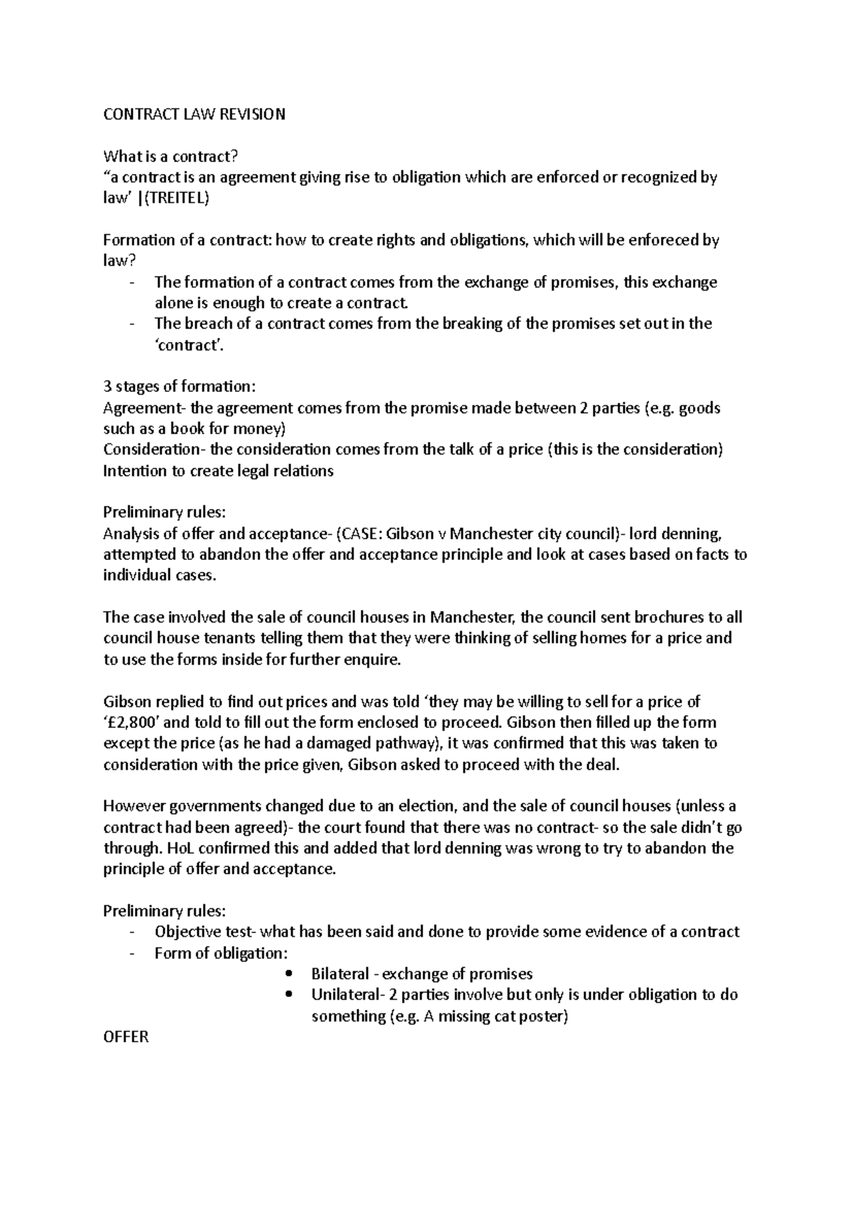 Contract LAW Revision - CONTRACT LAW REVISION What is a contract? “a ...