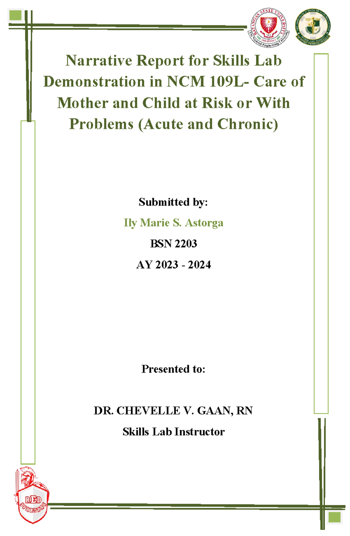 Astorga, Ily Marie cmcr - Narrative Report for Skills Lab Demonstration ...