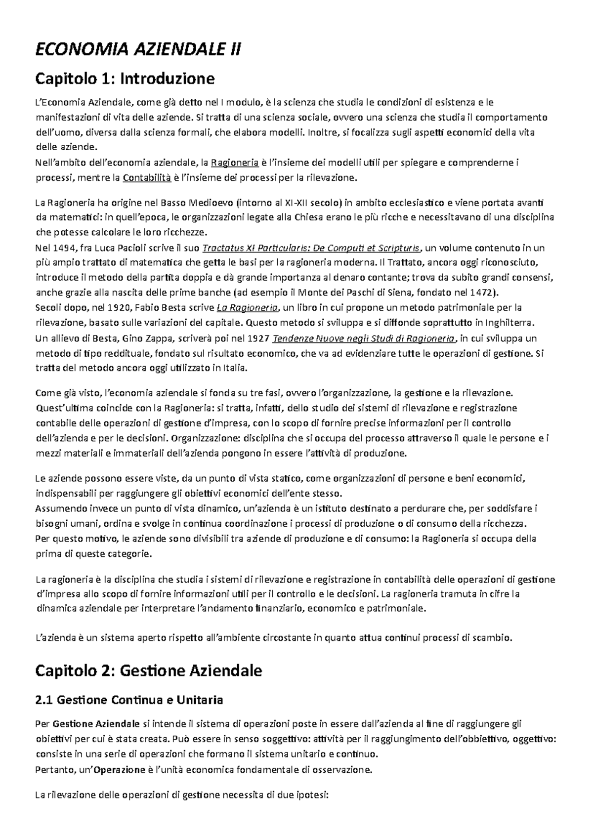 Economia Aziendale secondo modulo - ECONOMIA AZIENDALE II Capitolo 1: Introduzione L’Economia ...