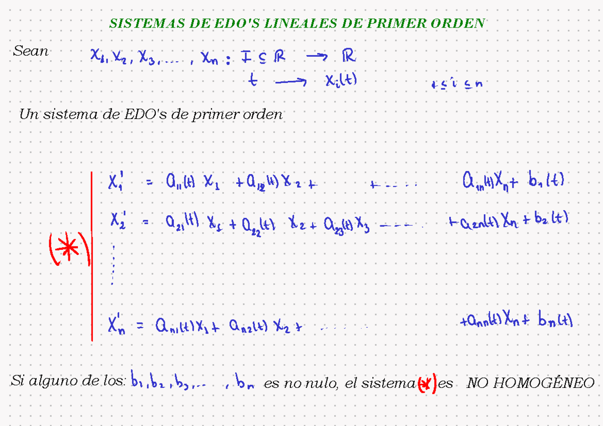 Sistemas Edo2 - SISTEMAS DE EDO'S LINEALES DE PRIMER ORDEN Sean Un ...