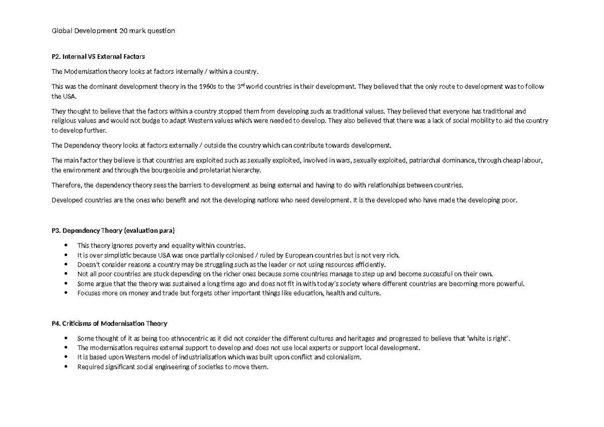 Global development 20 marker - Global Development 20 mark question P2 ...