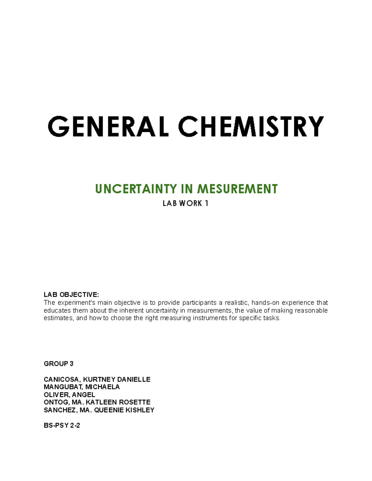Laboratory Works 1 (Group 3)-1 - GENERAL CHEMISTRY UNCERTAINTY IN ...