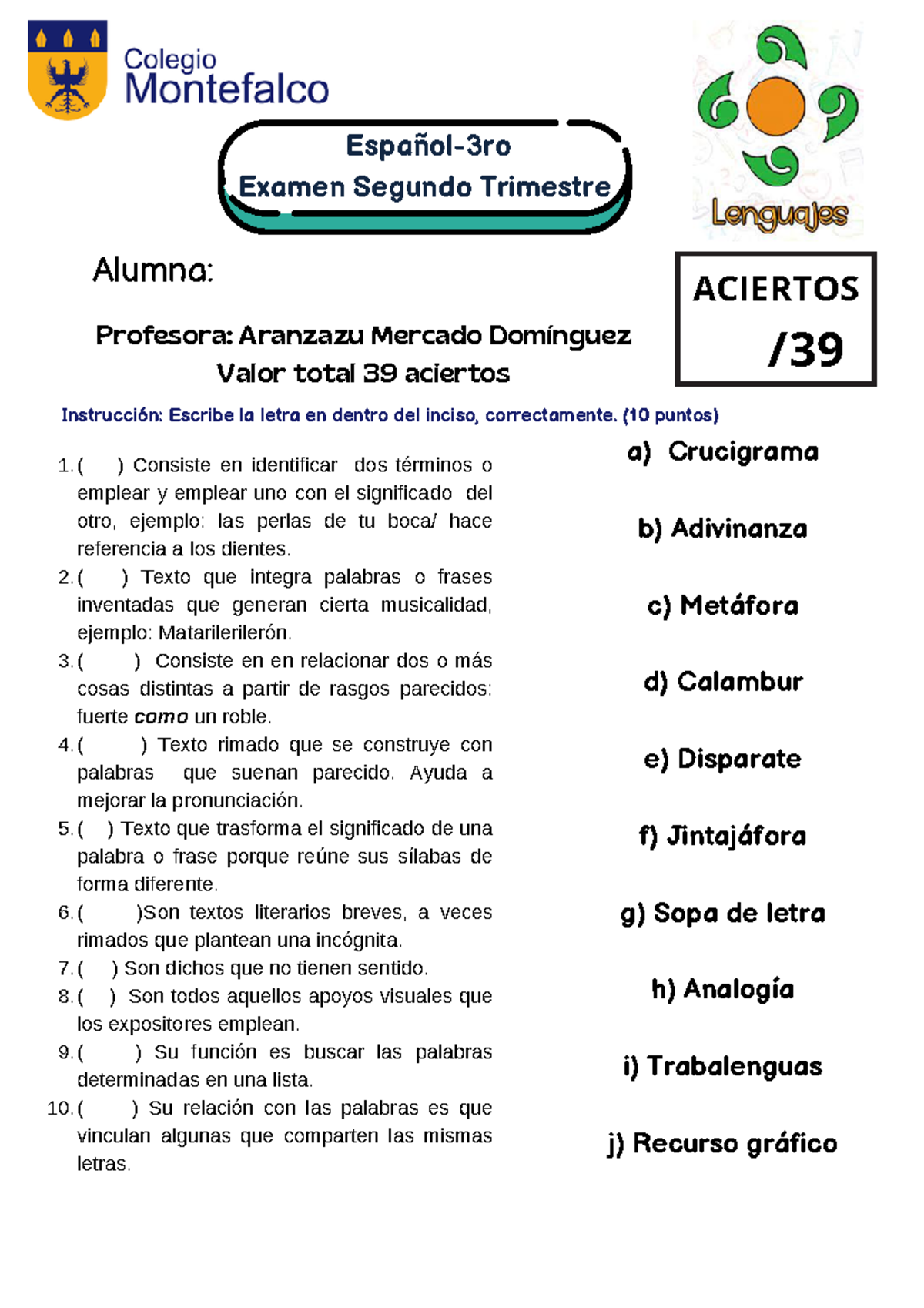 E-E3-2 Trimestre - Conjunto de preguntas de lengua materna para tercer ...