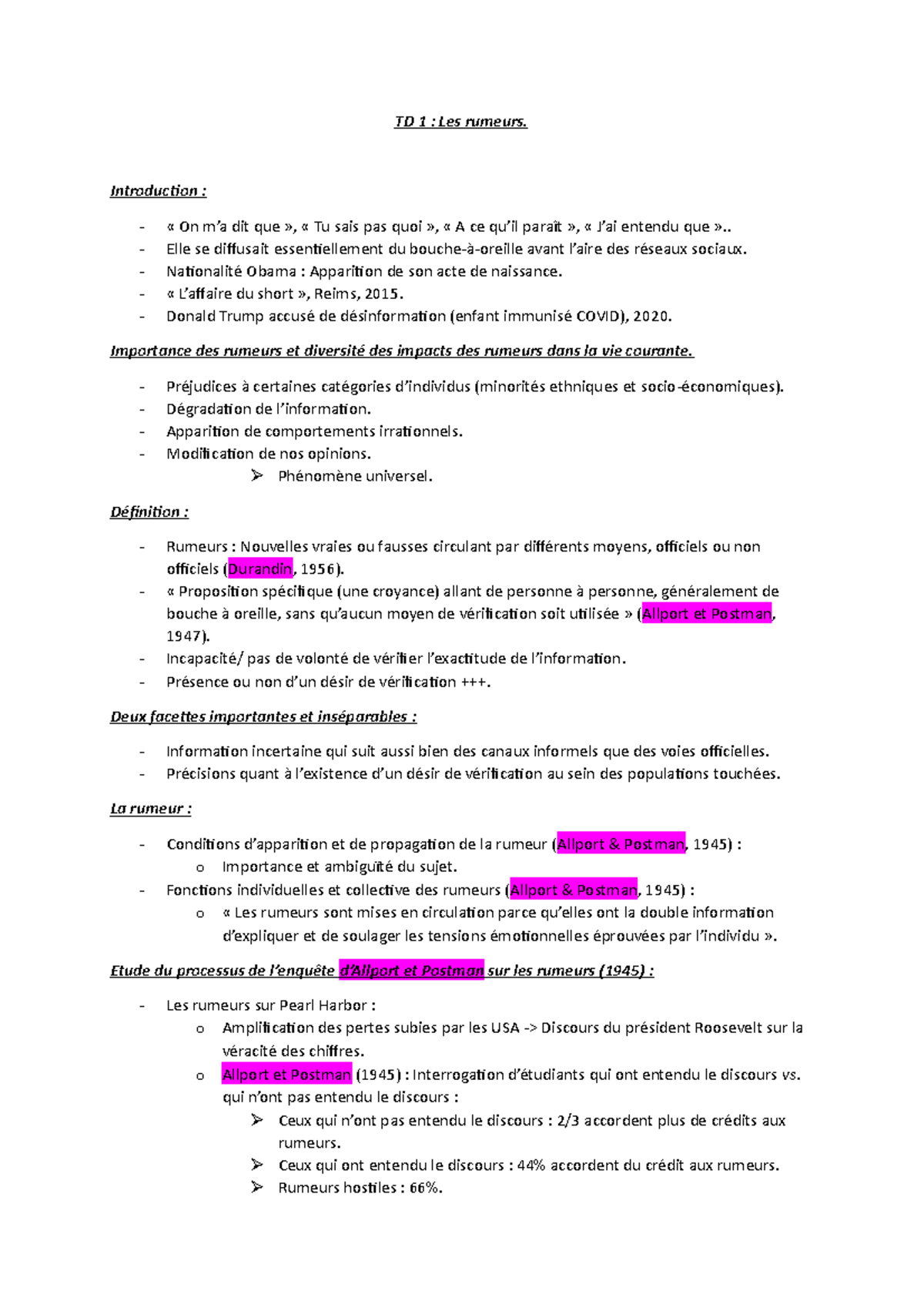 TD 1 - Les rumeurs - TD 1 : Les rumeurs. Introduction : - Studocu