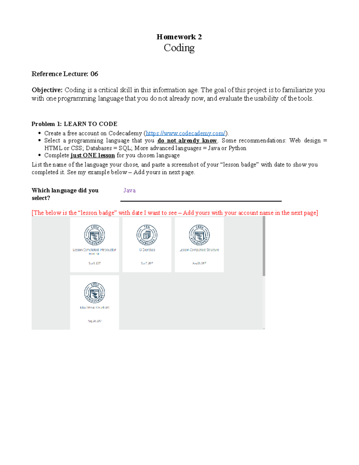 Homework Two Psych - Homework 2 Coding Reference Lecture: 06 Objective ...