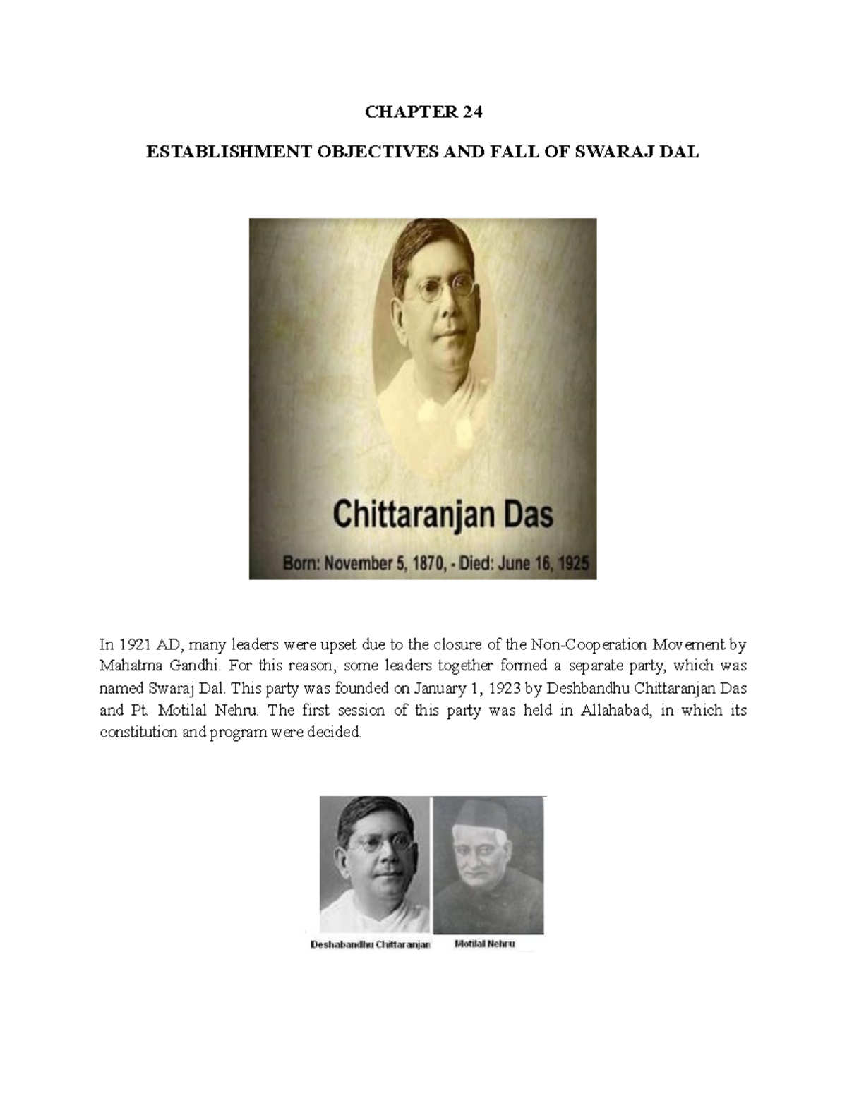 Chapter 24 Establishment Objectives AND FALL OF Swaraj DAL - CHAPTER 24 ...