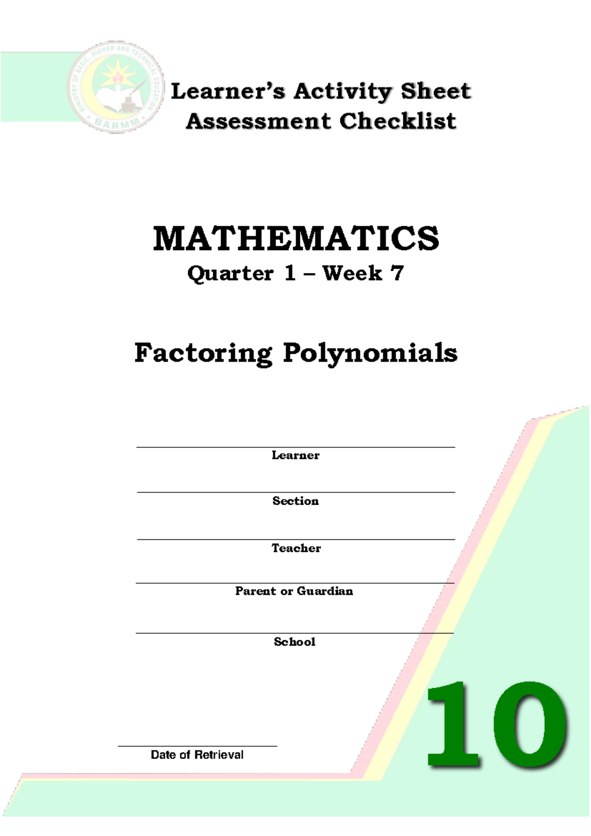 MATH 10 Q1W7 - MATHEMATICS Learner’s Activity Sheet Assessment ...