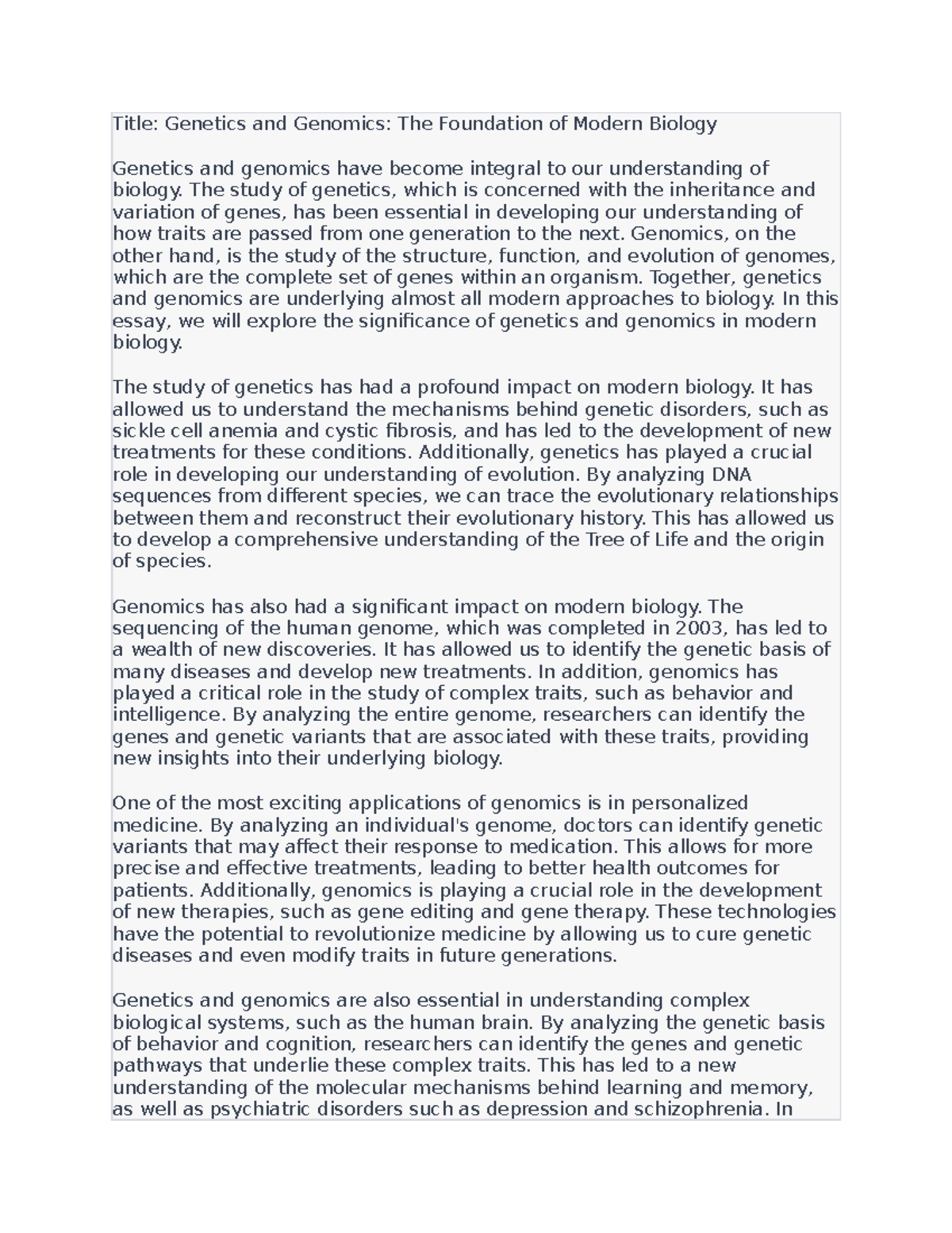 Genetics and Genomics - The Foundation of Modern Biology - Title ...