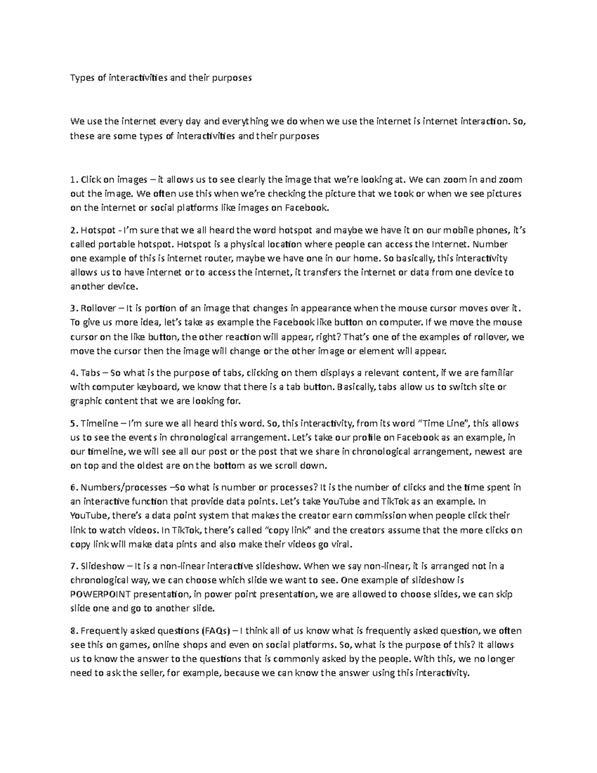 MIL report - bla - Types of interactivities and their purposes We use ...