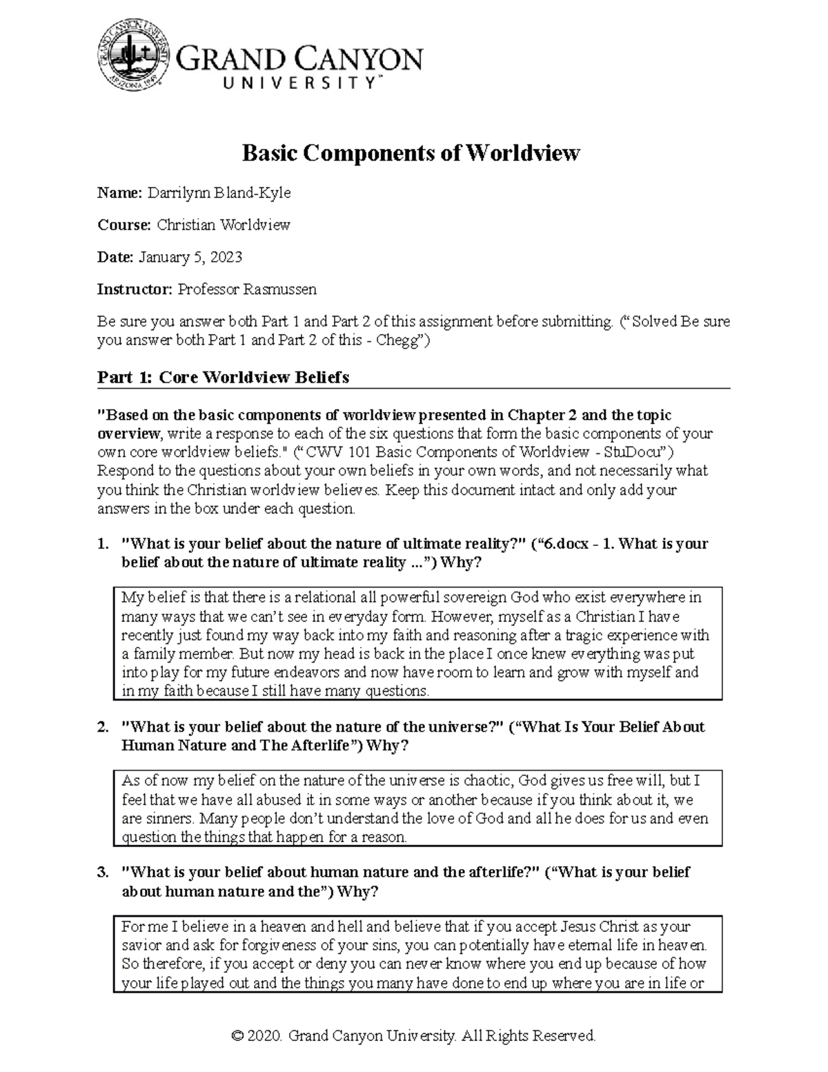 DBland Kyle-Basic Components Of Worldview - Basic Components of ...