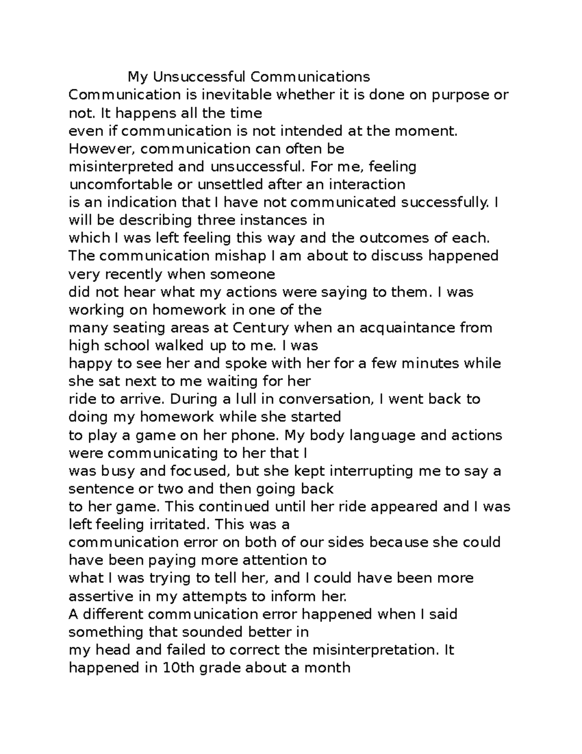 Document 50 - essay - My Unsuccessful Communications Communication is ...