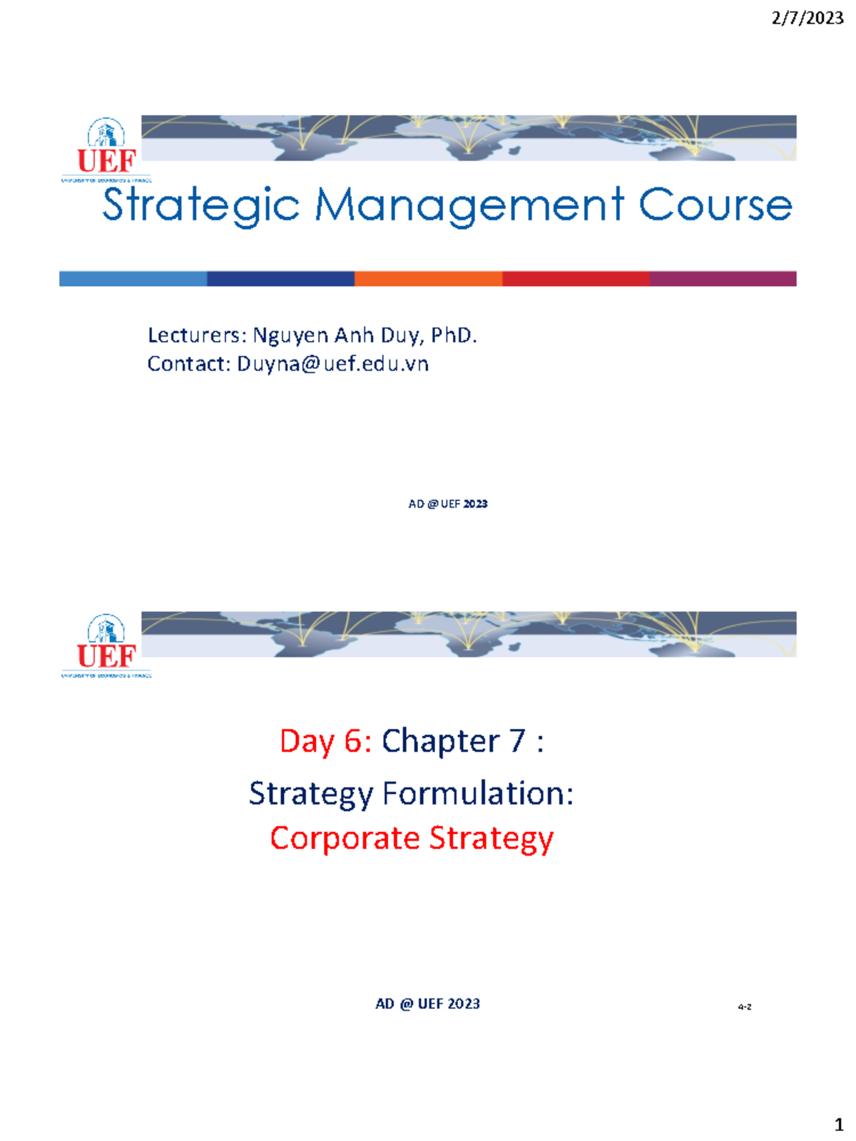 AD UEF SM Course 2023 Day 6 Corporate Business Strategy - Strategic ...