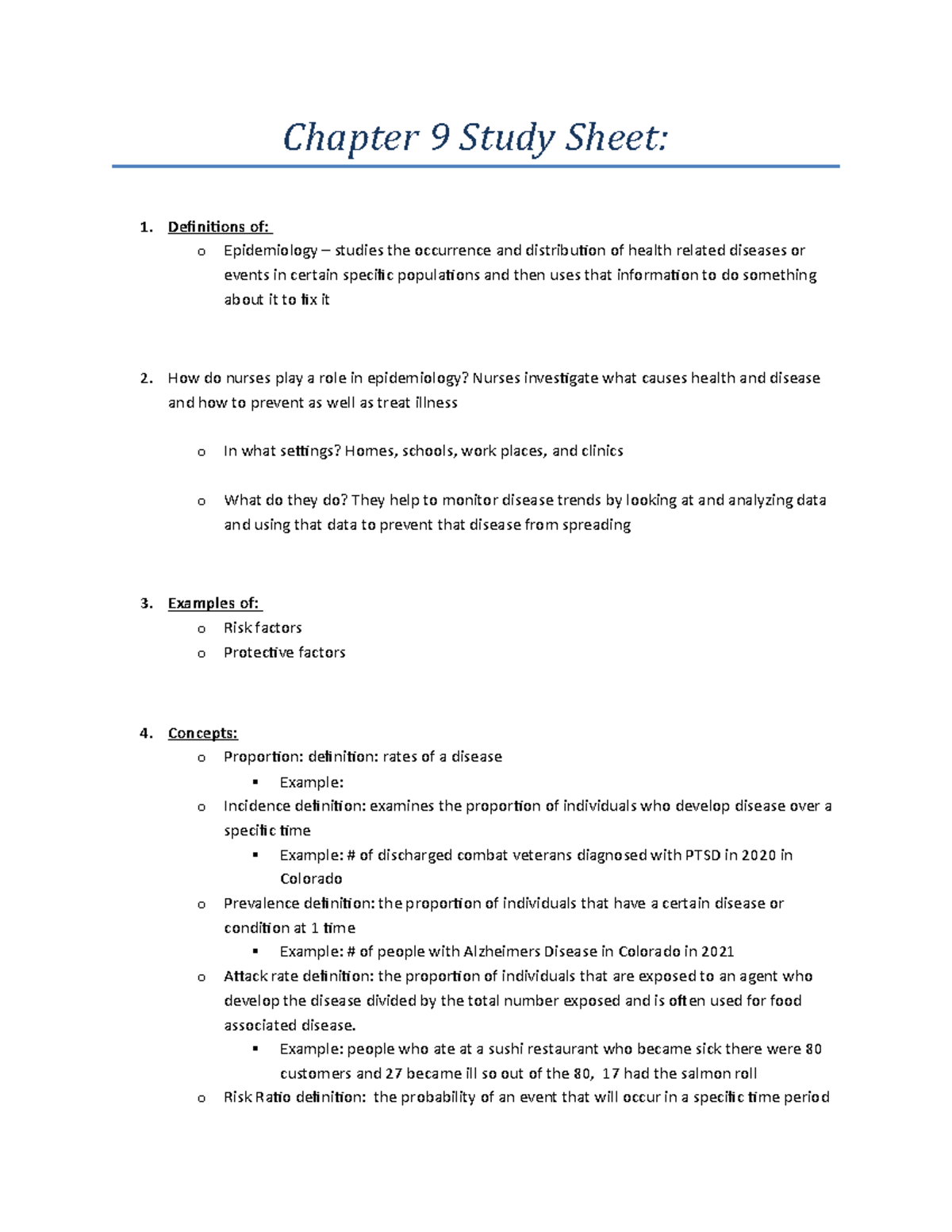 Chapter 9 Study Sheet - community health practice questions and ...