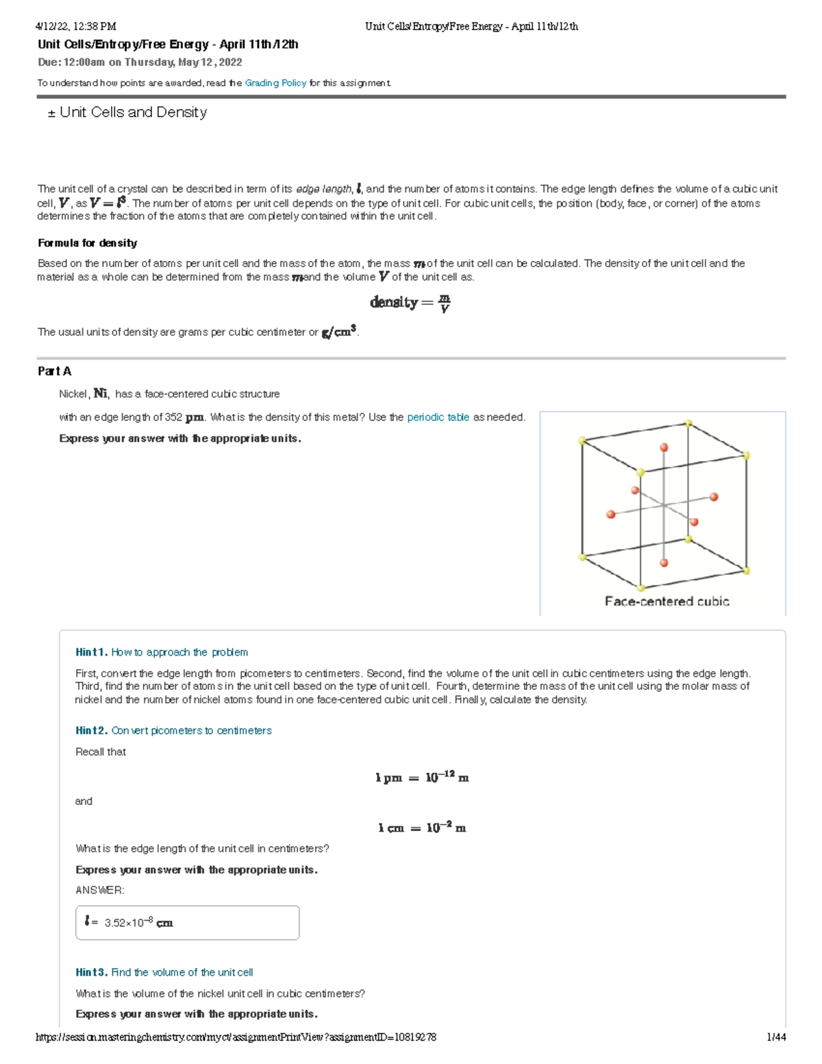 Unit Cells Entropy Free Energy - April 11th 12th - Unit Cells/Entropy ...