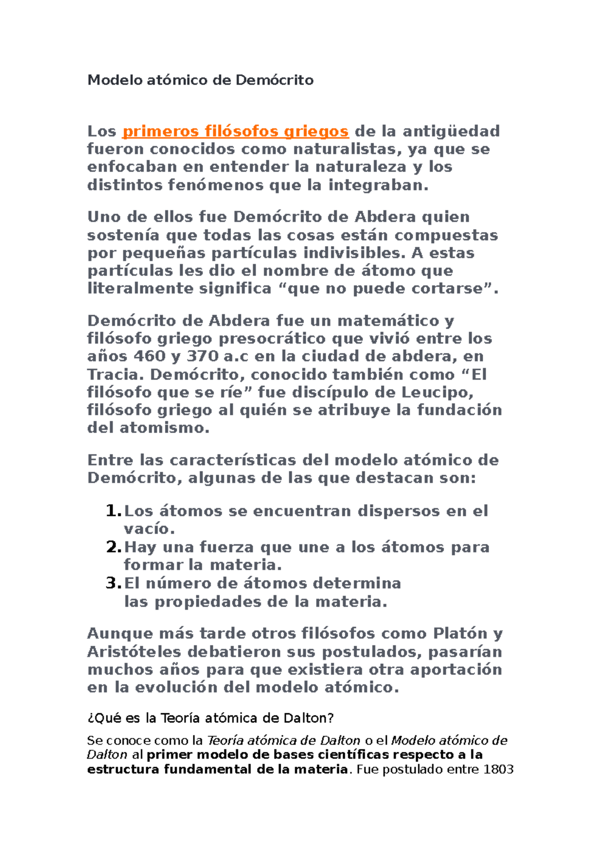 Modelo atómico de Demócrito - Modelo atómico de Demócrito Los primeros ...
