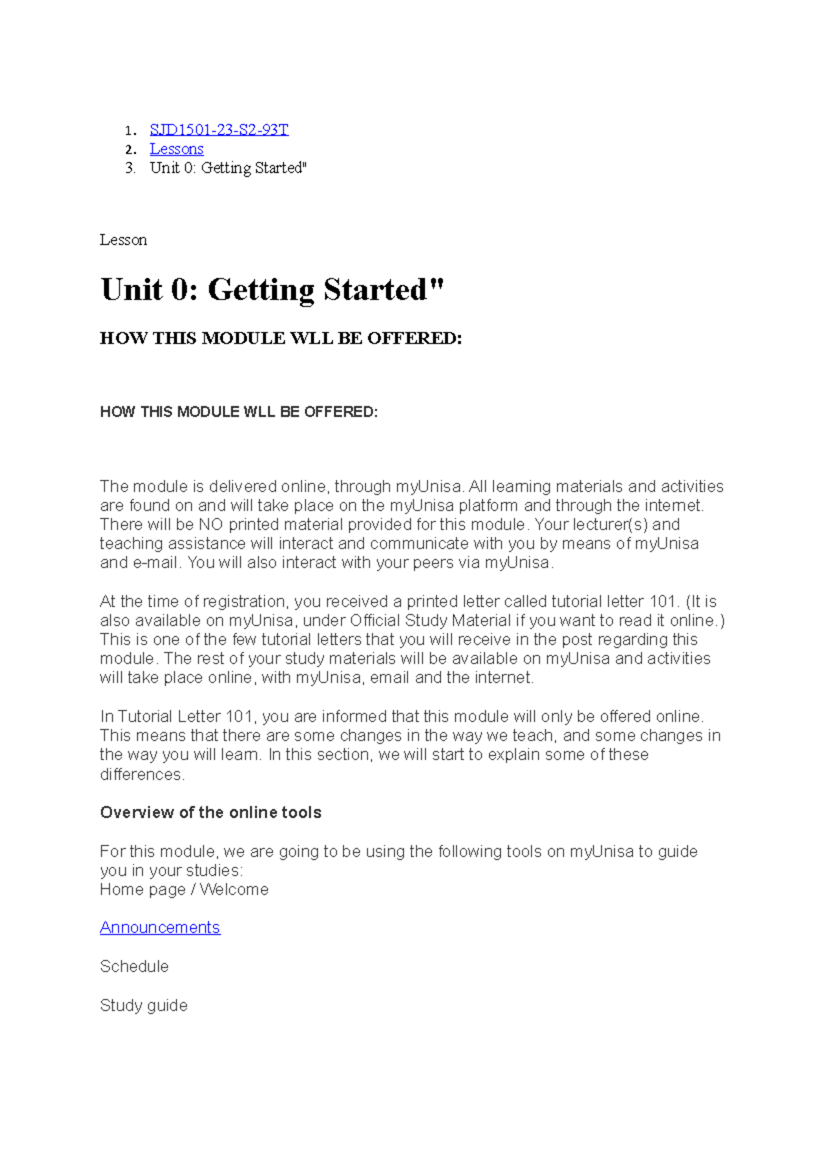 SJD1501 - study guide - 1. SJD1501-23-S2-93T 2. Lessons 3. Unit 0: Getting Started" Lesson Unit ...