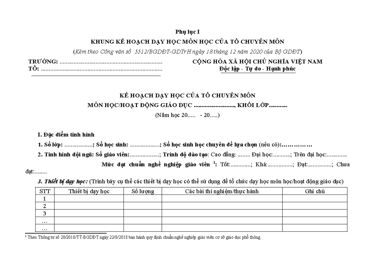 Phu luc cong van so 5512 bgddt gdtrh 30572 aa16f - Phụ lục I KHUNG KẾ HOẠCH DẠY HỌC MÔN HỌC CỦA ...