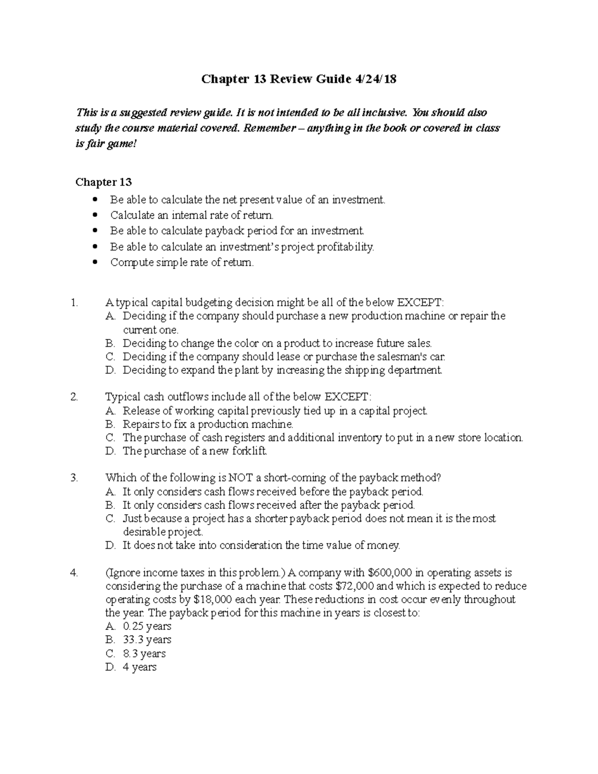 Chapter 13 Review Guide - Chapter 13 Review Guide 4/24/ This is a ...