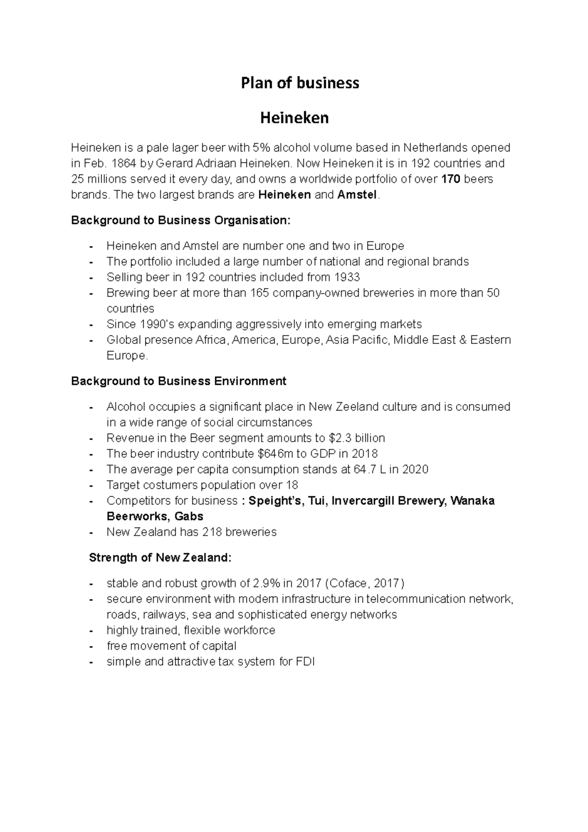 Plan of business - Plan of business Heineken Heineken is a pale lager ...