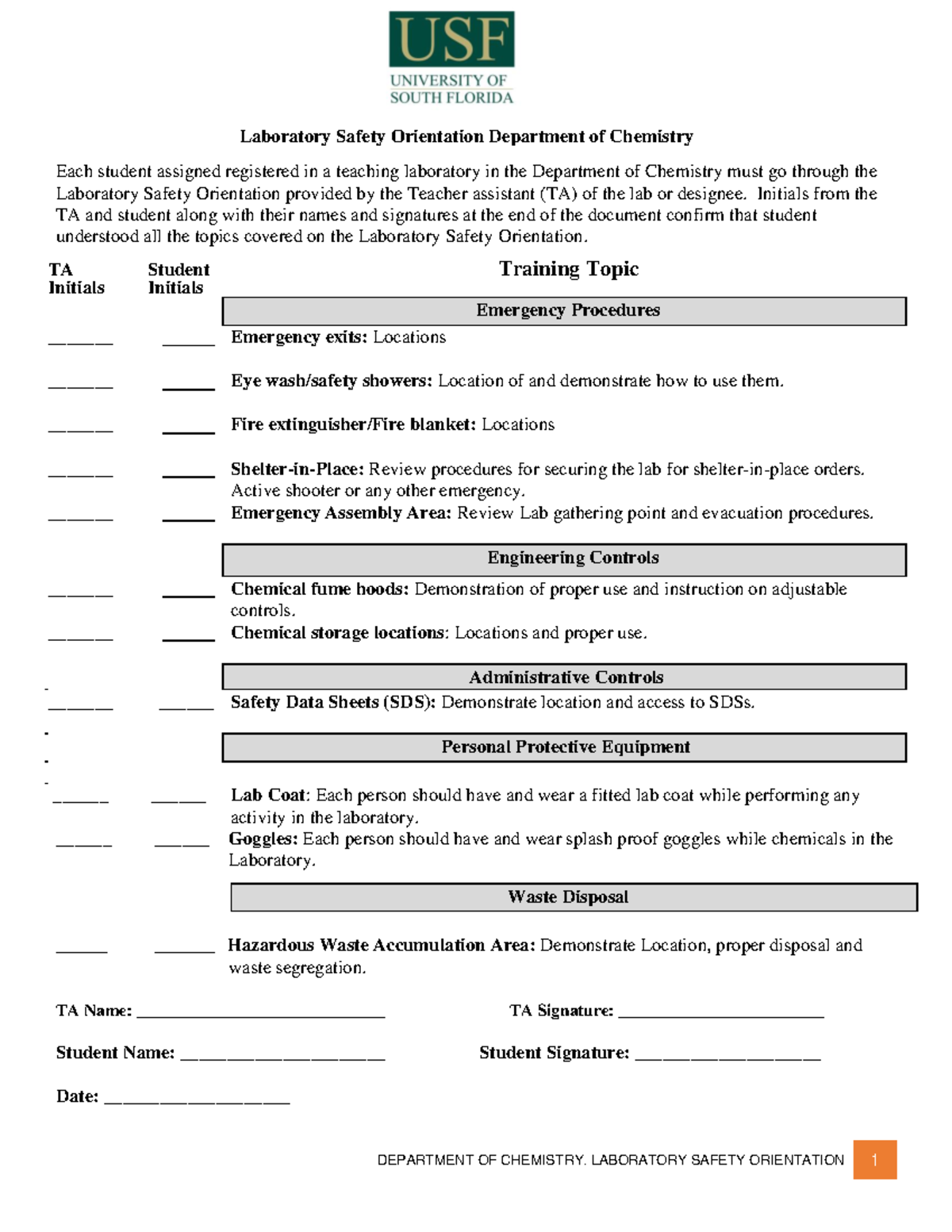 Basic Laboratory Safety Orientation teaching labs - DEPARTMENT OF ...