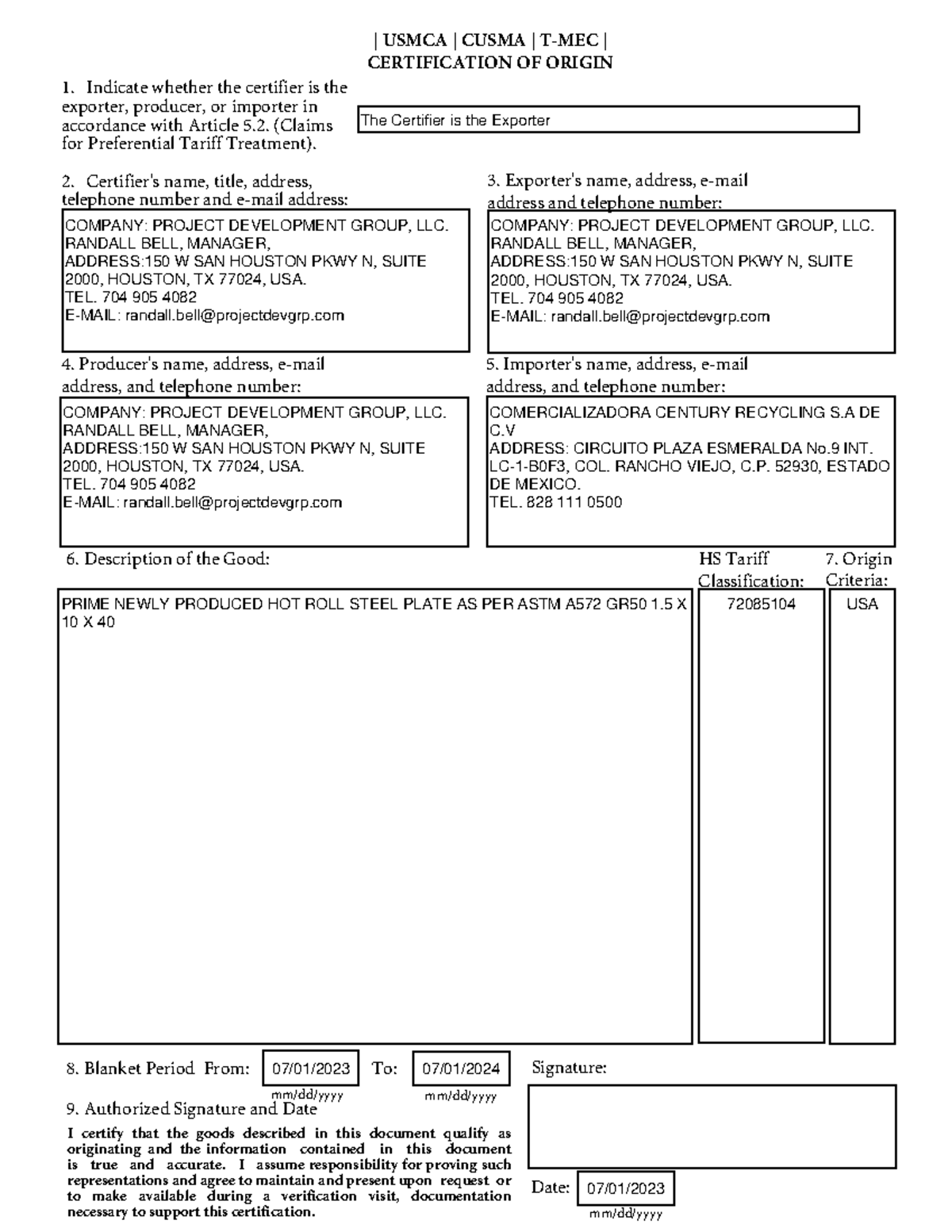 Formato CO TMEC - | USMCA | CUSMA | T-MEC | CERTIFICATION OF ORIGIN ...