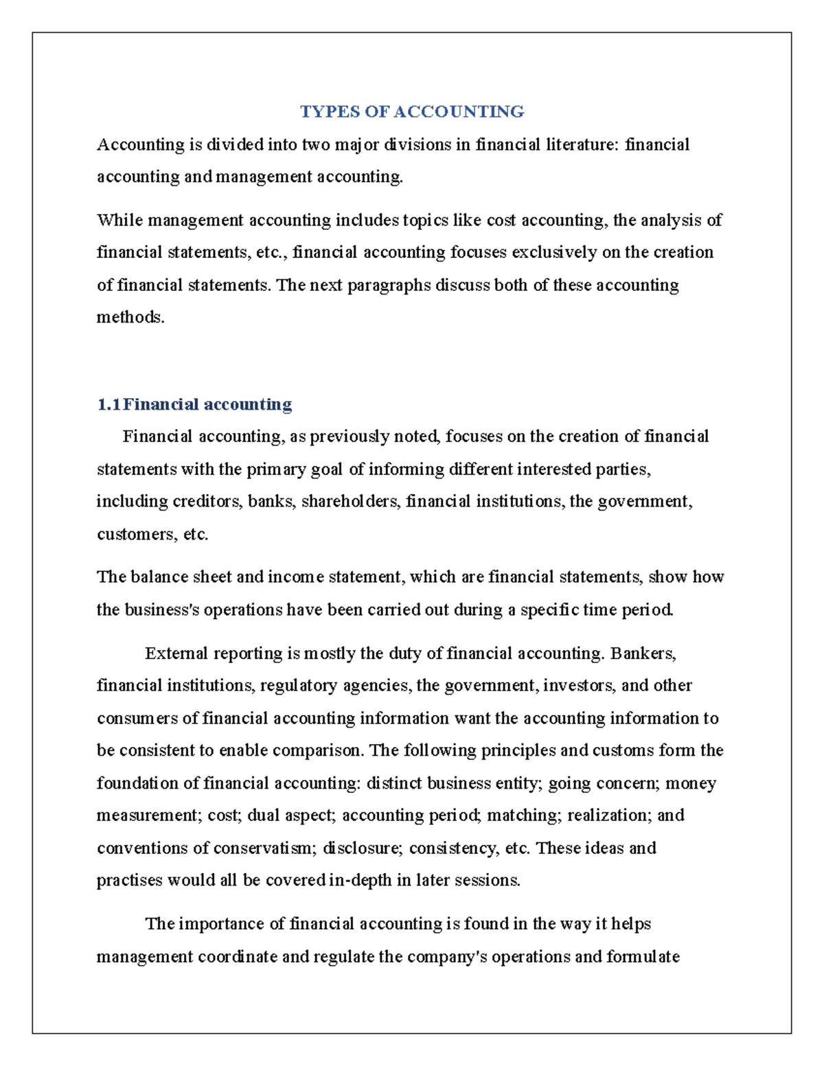 Types Of Accounting - TYPES OF ACCOUNTING Accounting is divided into ...