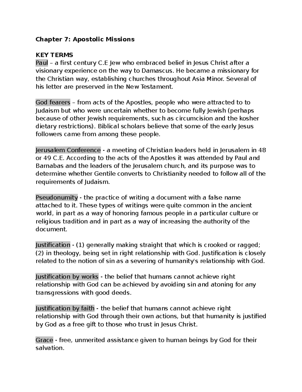 Chapter 7 - vocabulary and questions - Chapter 7: Apostolic Missions ...