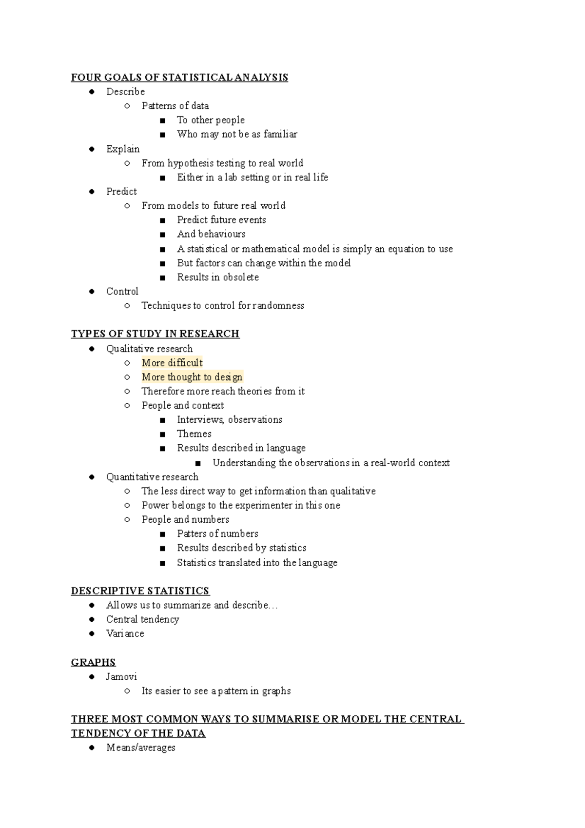 Anne 210 Examinable Content - FOUR GOALS OF STATISTICAL ANALYSIS ...