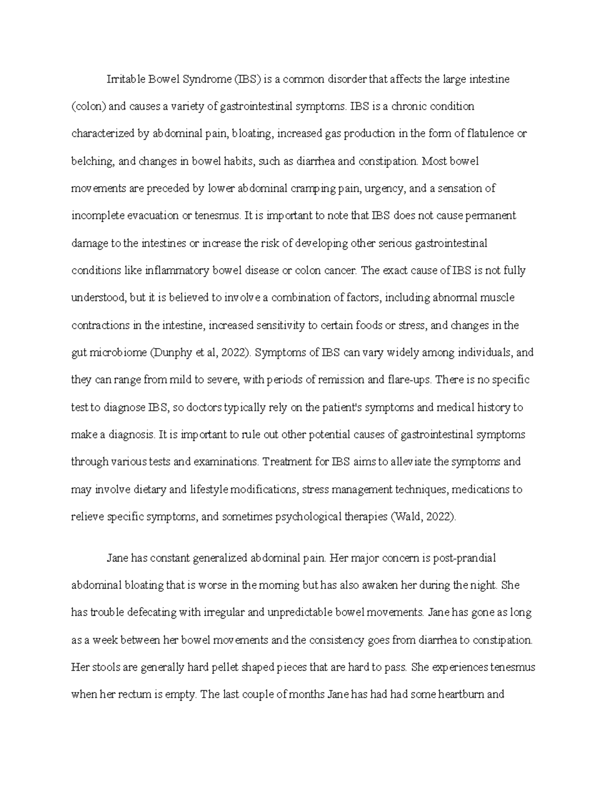IBS case study - Irritable Bowel Syndrome (IBS) is a common disorder that affects the large ...