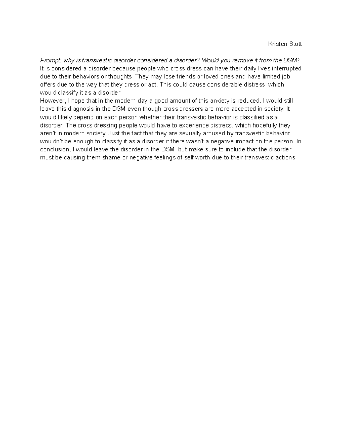 Transvestic Disorder quiz - Kristen Stott Prompt: why is transvestic ...