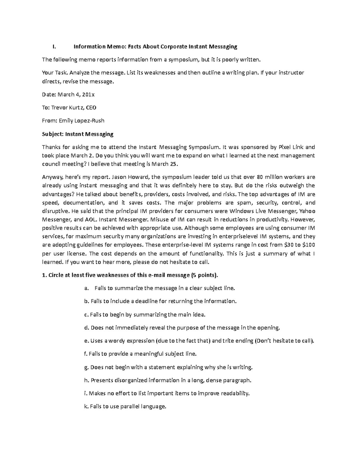 Writing Task Chapter 1-5 - I. Information Memo: Facts About Corporate ...