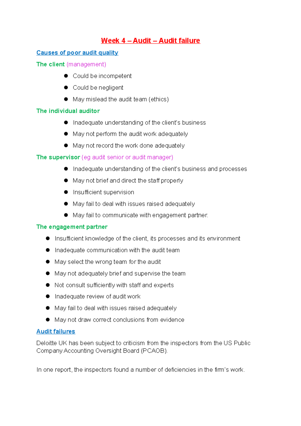 Week 4 audit failure - Lecture notes 4 - Week 4 – Audit – Audit failure ...