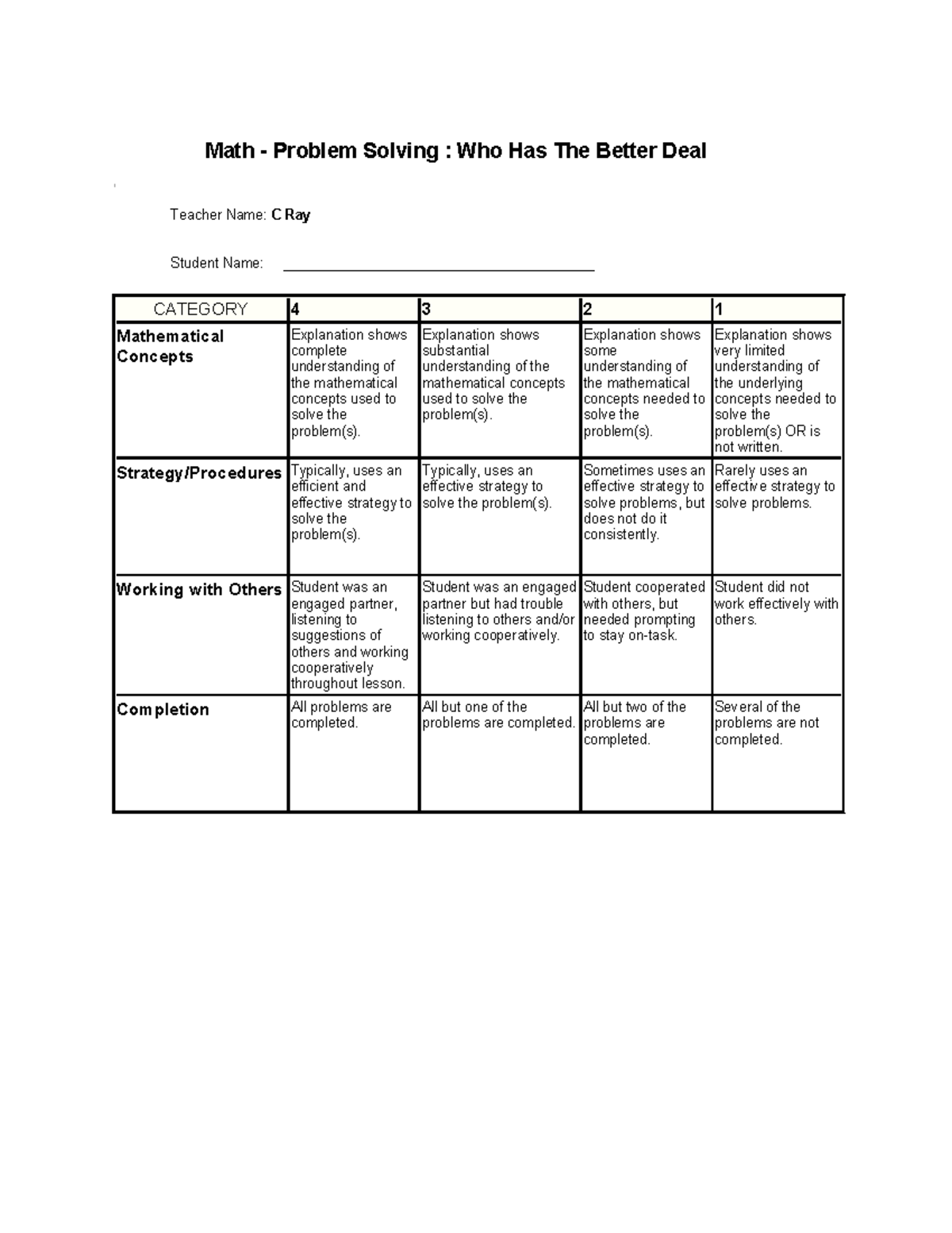 364695905-math-rubric - Math - Problem Solving : Who Has The Better ...