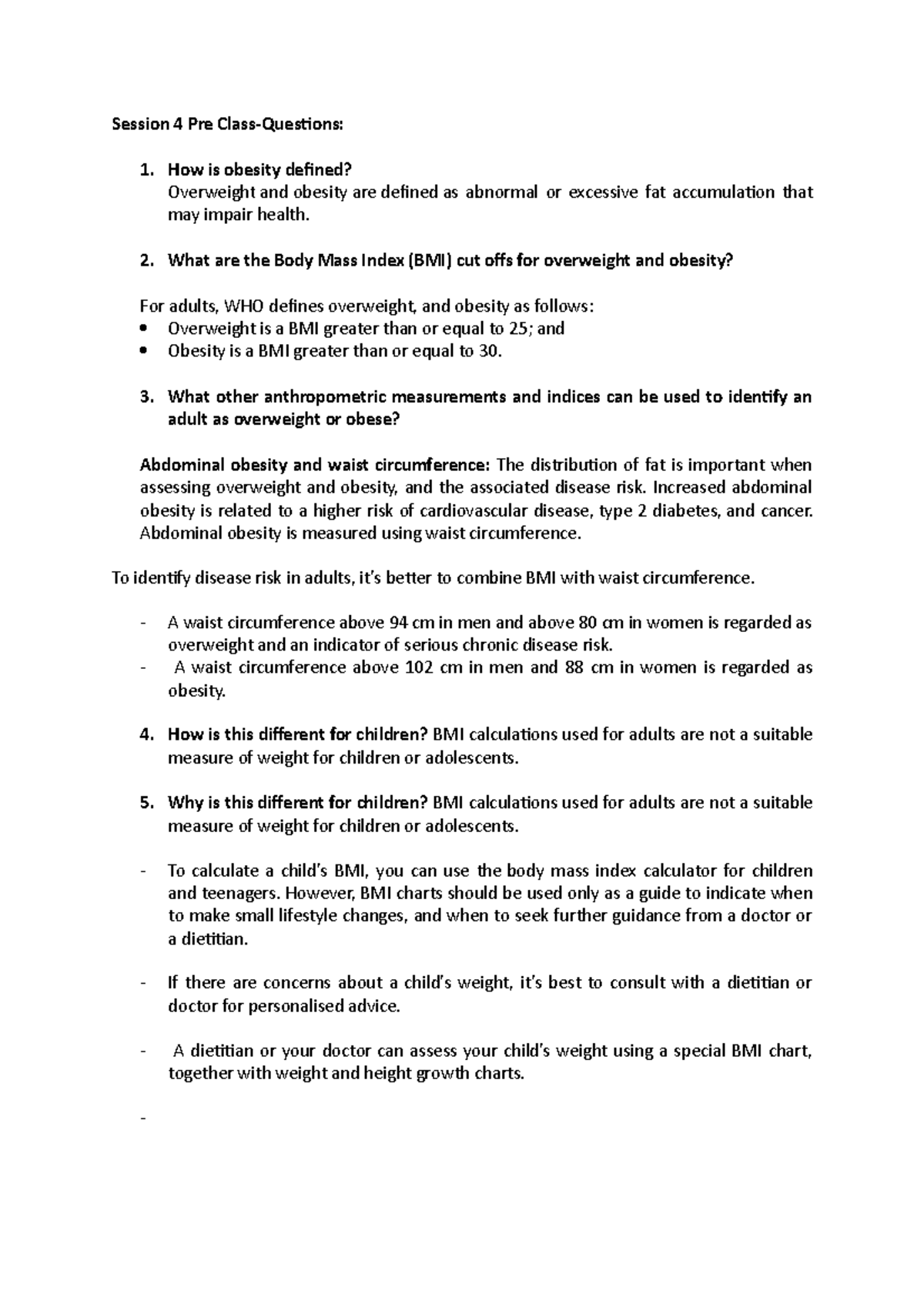 Session 4 Pre Class - Diabetes and Weight Management questions ...