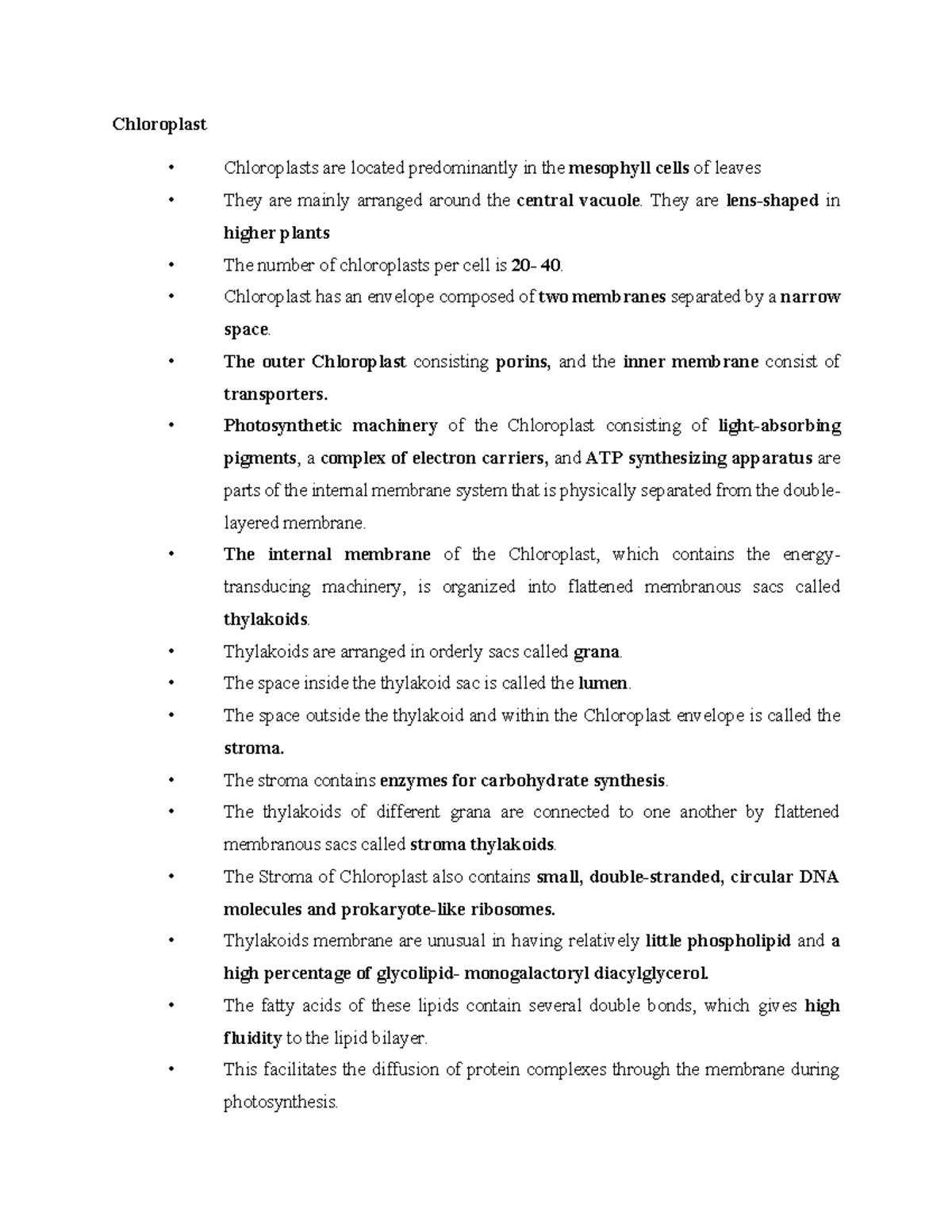 Chloroplast - Lecture notes on Chlorplast. - Chloroplast Chloroplasts ...