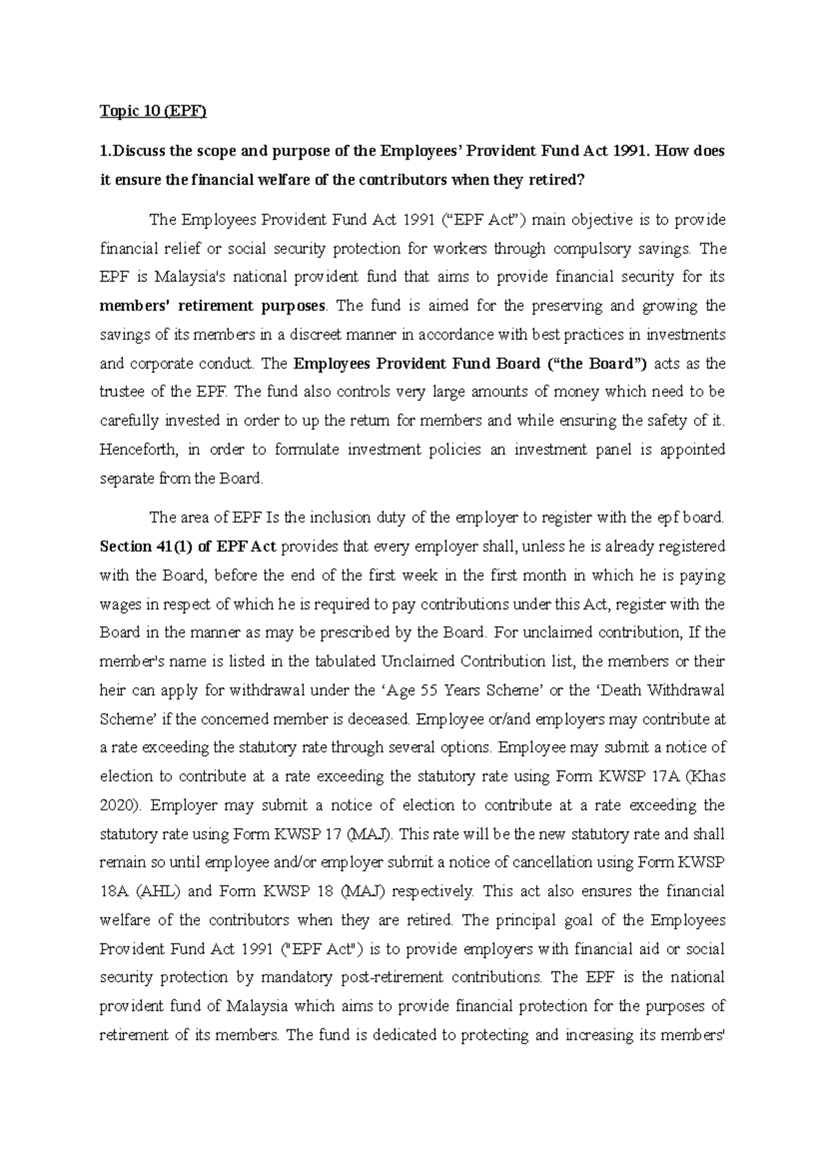 Tutorial 10 EPF Complete answers - Topic 10 (EPF) 1 the scope and ...