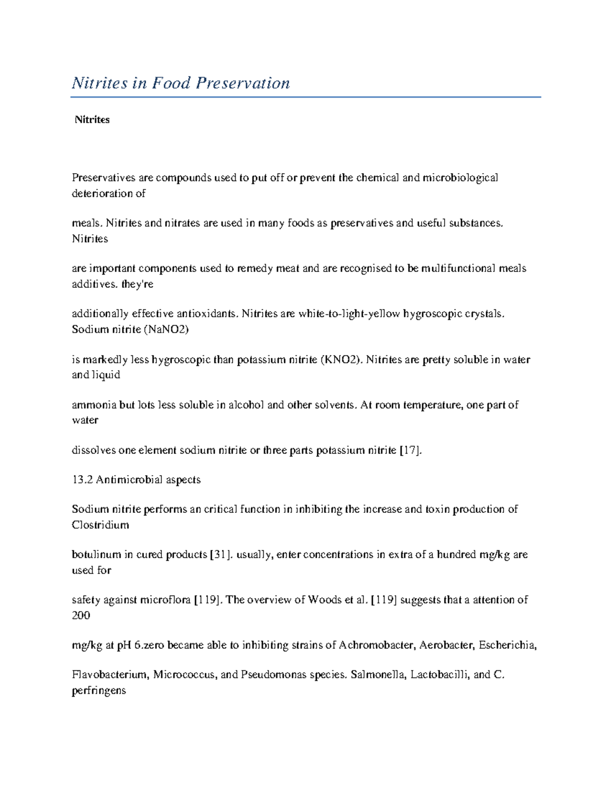 Nitrites in Food Preservation - Nitrites in Food Preservation Nitrites ...